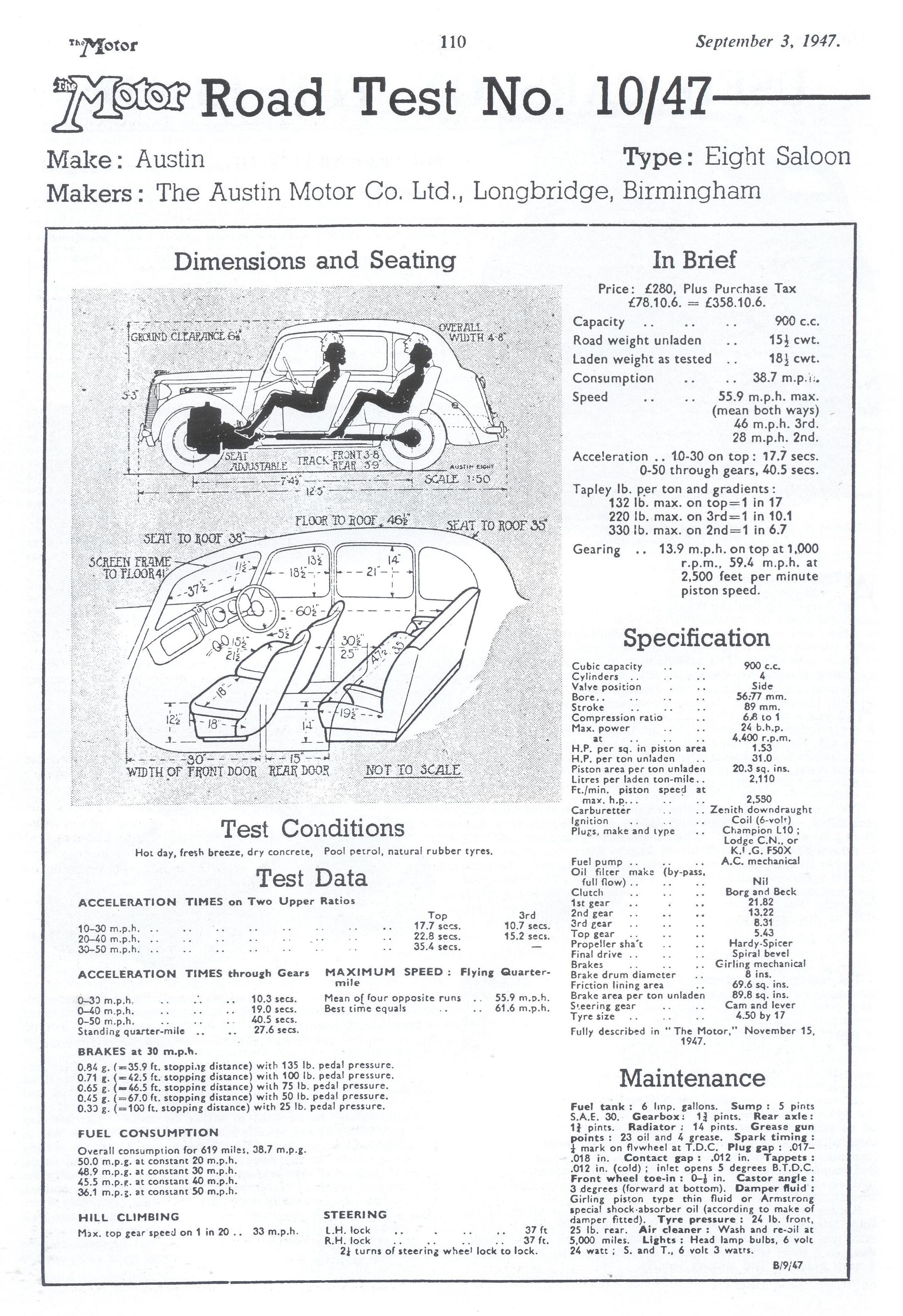 Austin 8 road tests